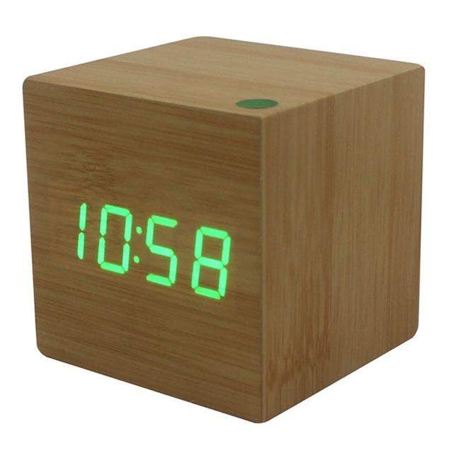 Bamboo Alarm Clock with Date and Temperature Display, adjustable volum ...